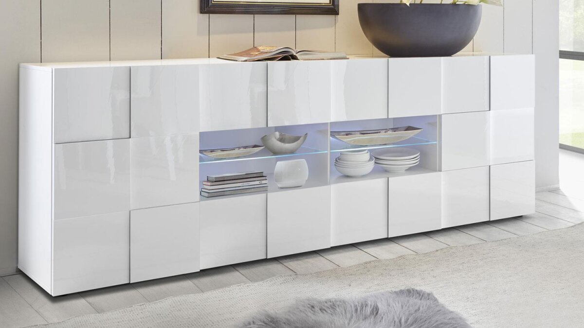 Sideboard DAMA 3 Kommode in weiß Lack 241 cm