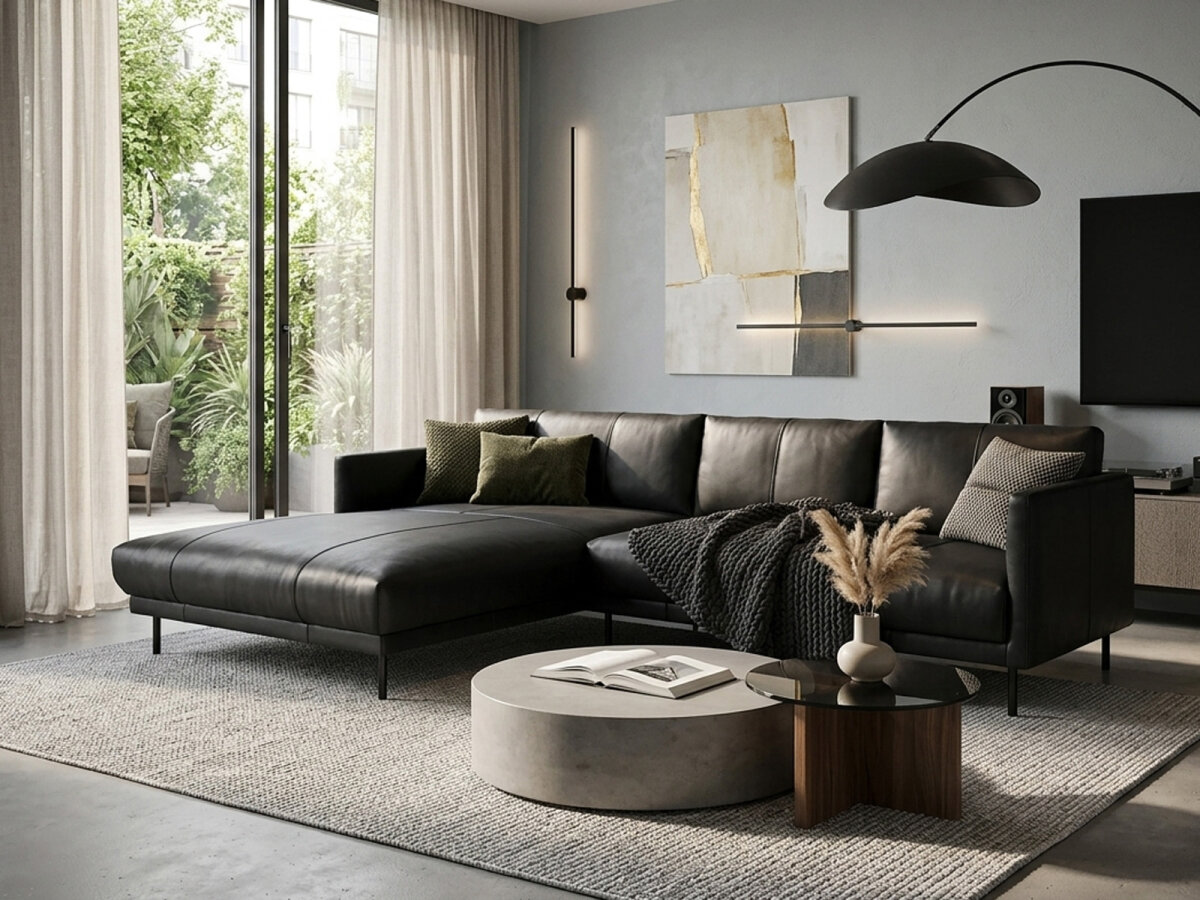 Ecksofa Leder Schwarz