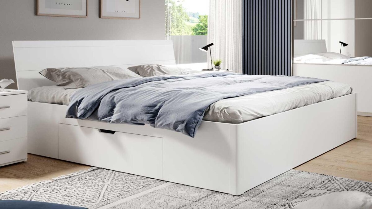 Bett BERLIN Doppelbett weiß 180x200 mit 2 Schubkästen