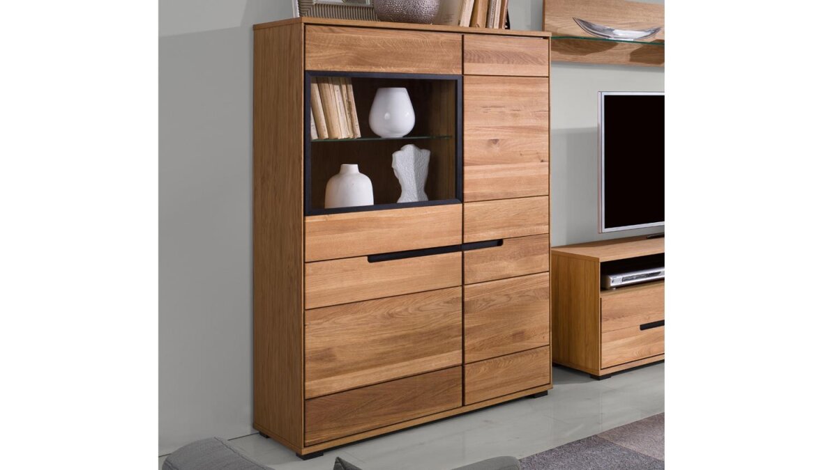 Highboard LOLA Eiche teilmassiv Holz furniert schwarz