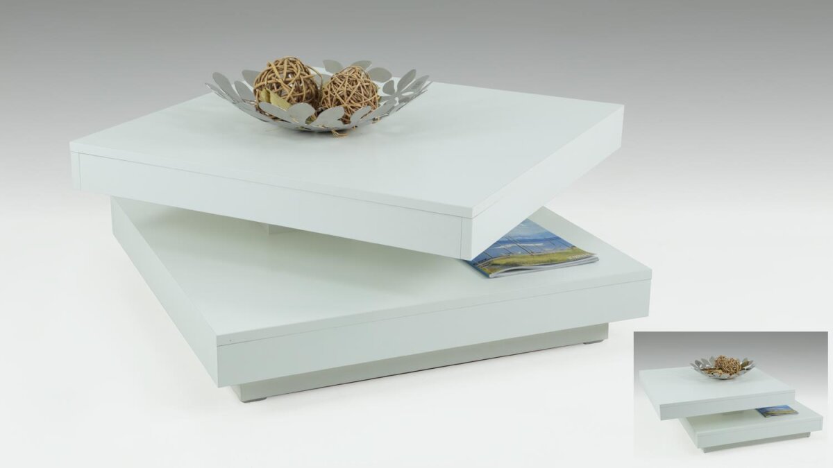 Couchtisch BEN in Weiß Tisch Platte 360° drehbar